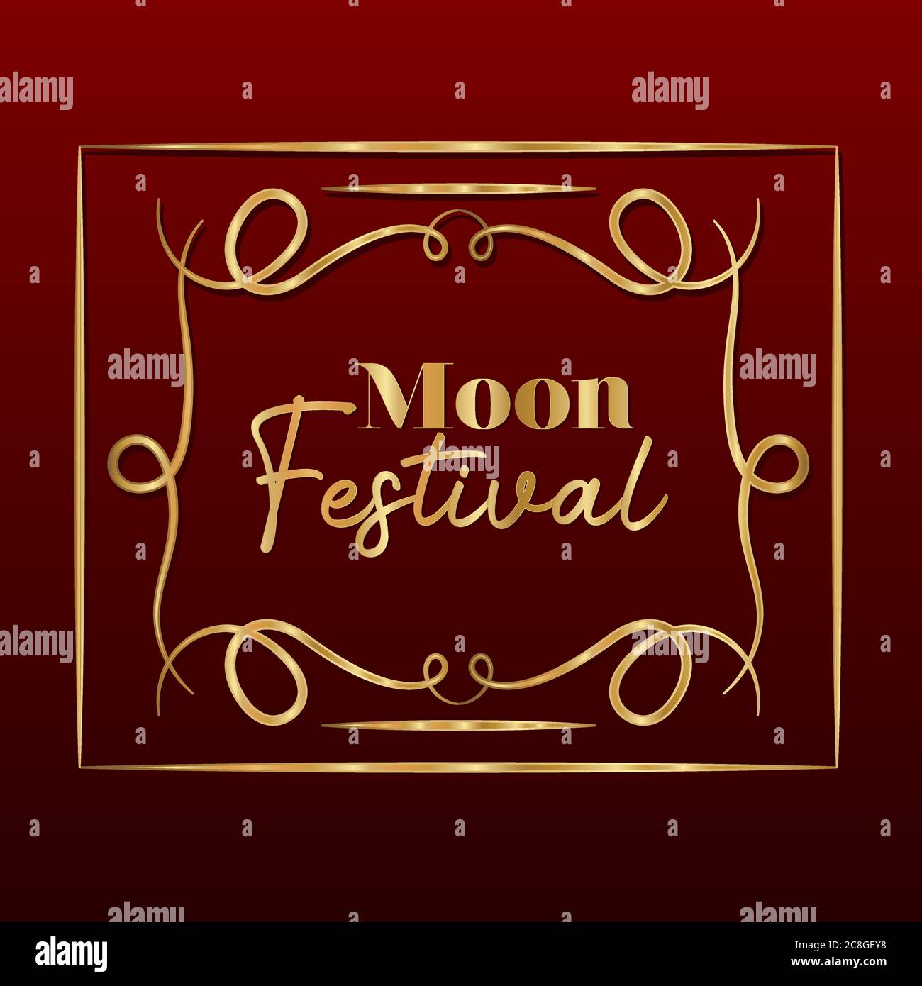 moon festival inside ornament gold frame on dark red background design ...