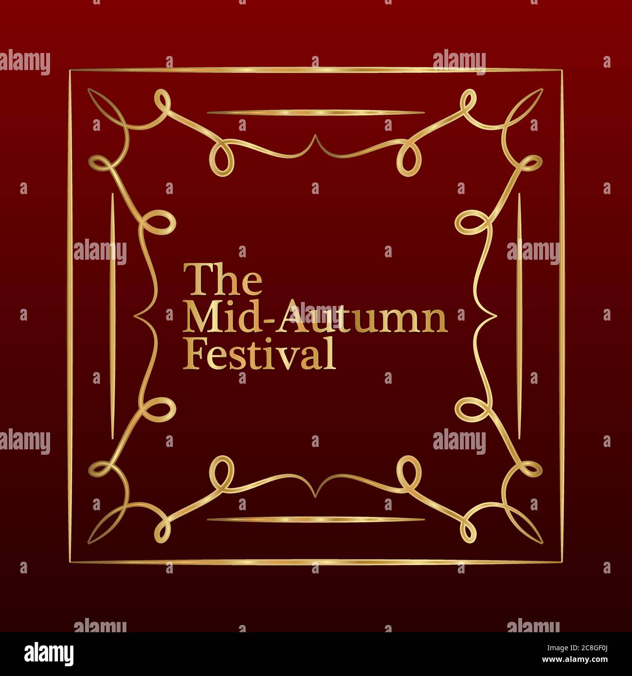 Mid autumn harvest moon festival inside ornament gold frame on dark red ...