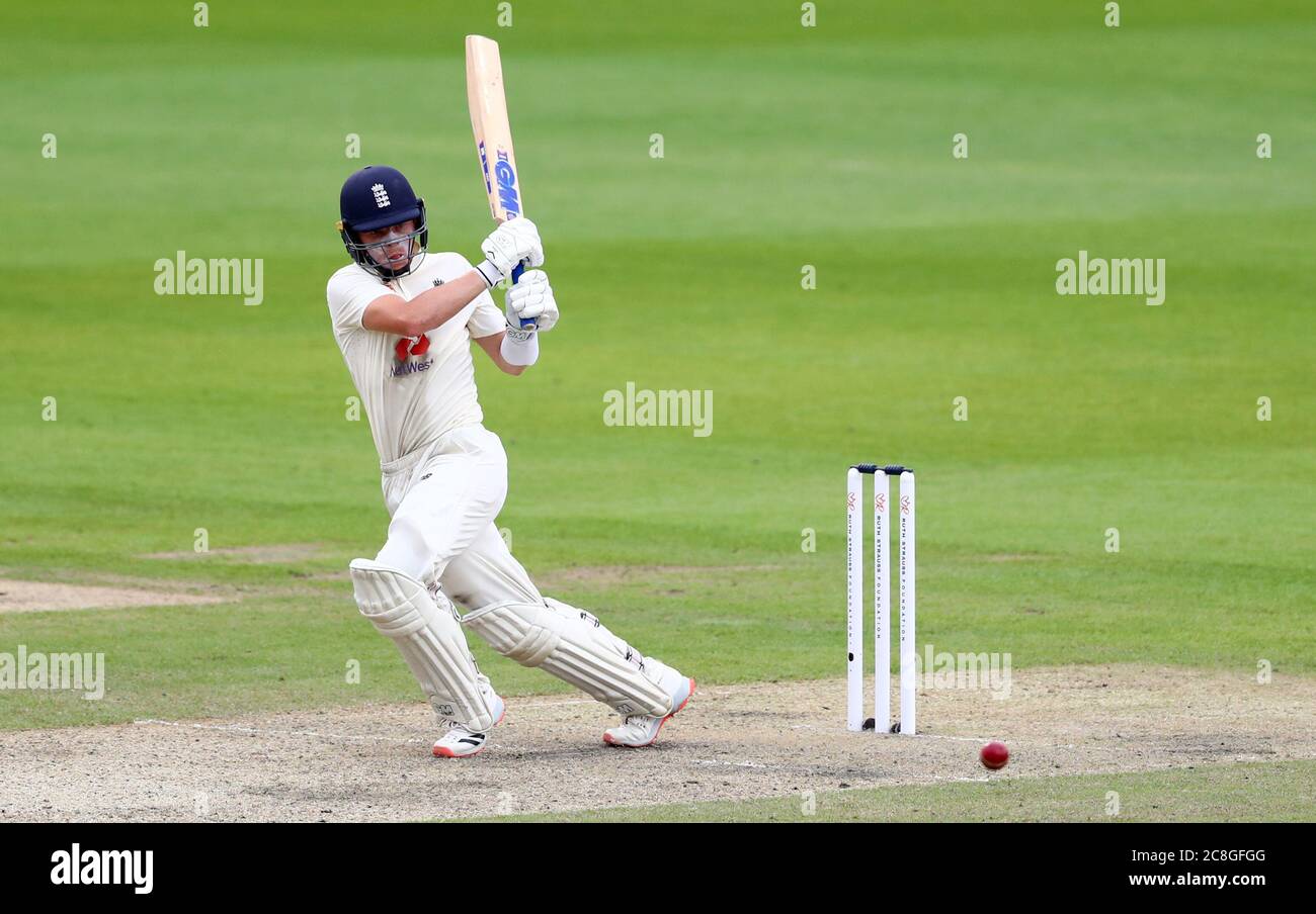 England's Ollie Pope bats during day one of the Third Test at Emirates ...