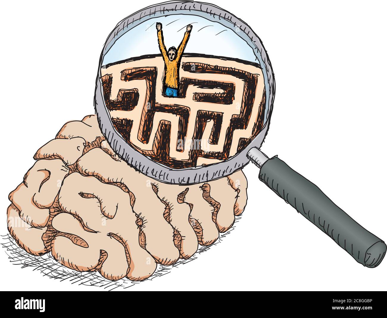 illustration with a magnifying glass and the brain Stock Vector Image ...