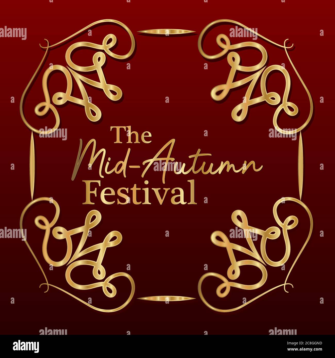 Mid autumn harvest moon festival inside ornament gold frame on dark red ...
