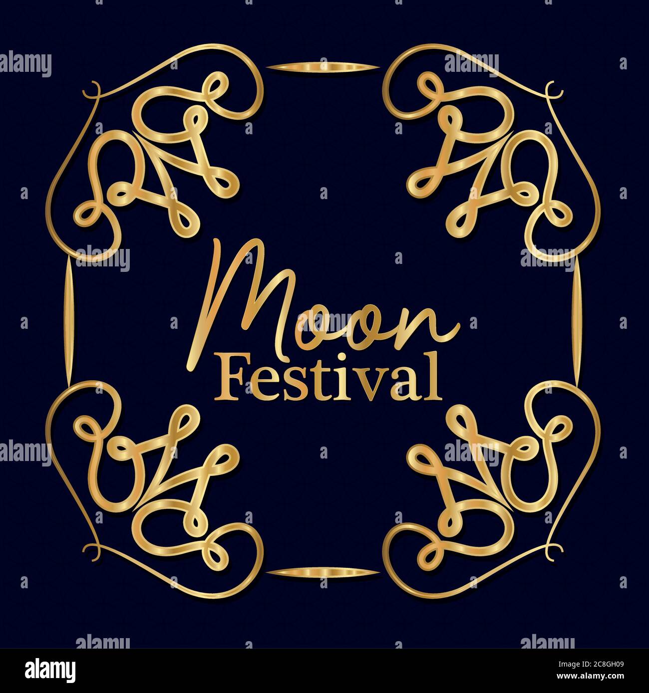 moon festival inside ornament gold frame on dark blue background design ...