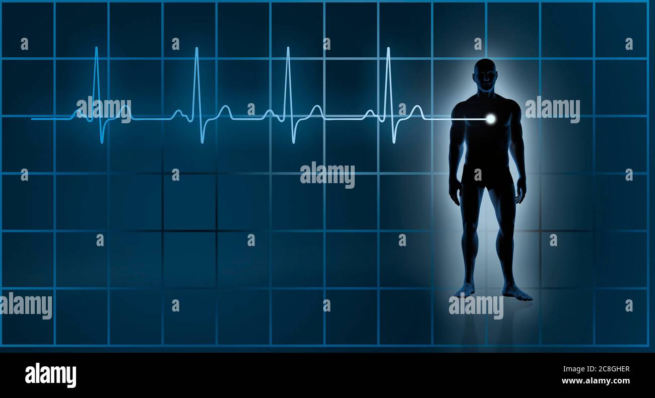 Digital Composing, ECG in front of body silhouette, symbolic picture ...