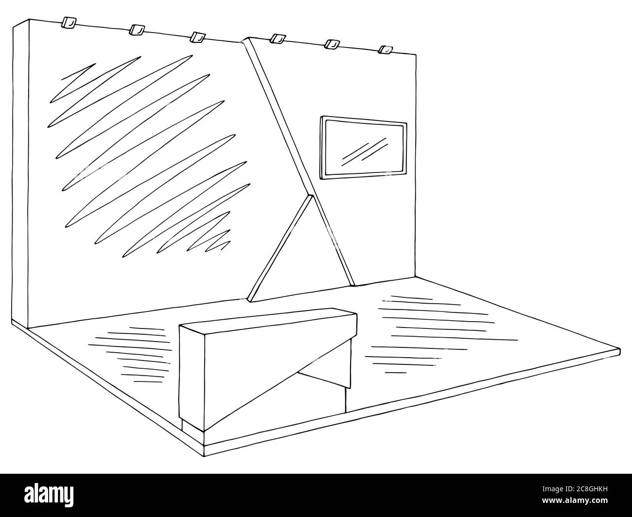 Exhibition stand graphic interior black white sketch illustration ...