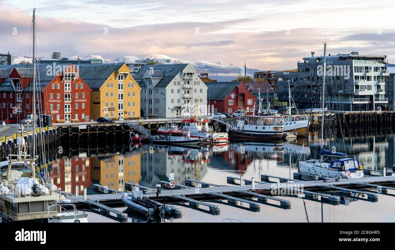 Office buildings in Tromso harbour, Finnmark, Norway Stock Photo - Alamy