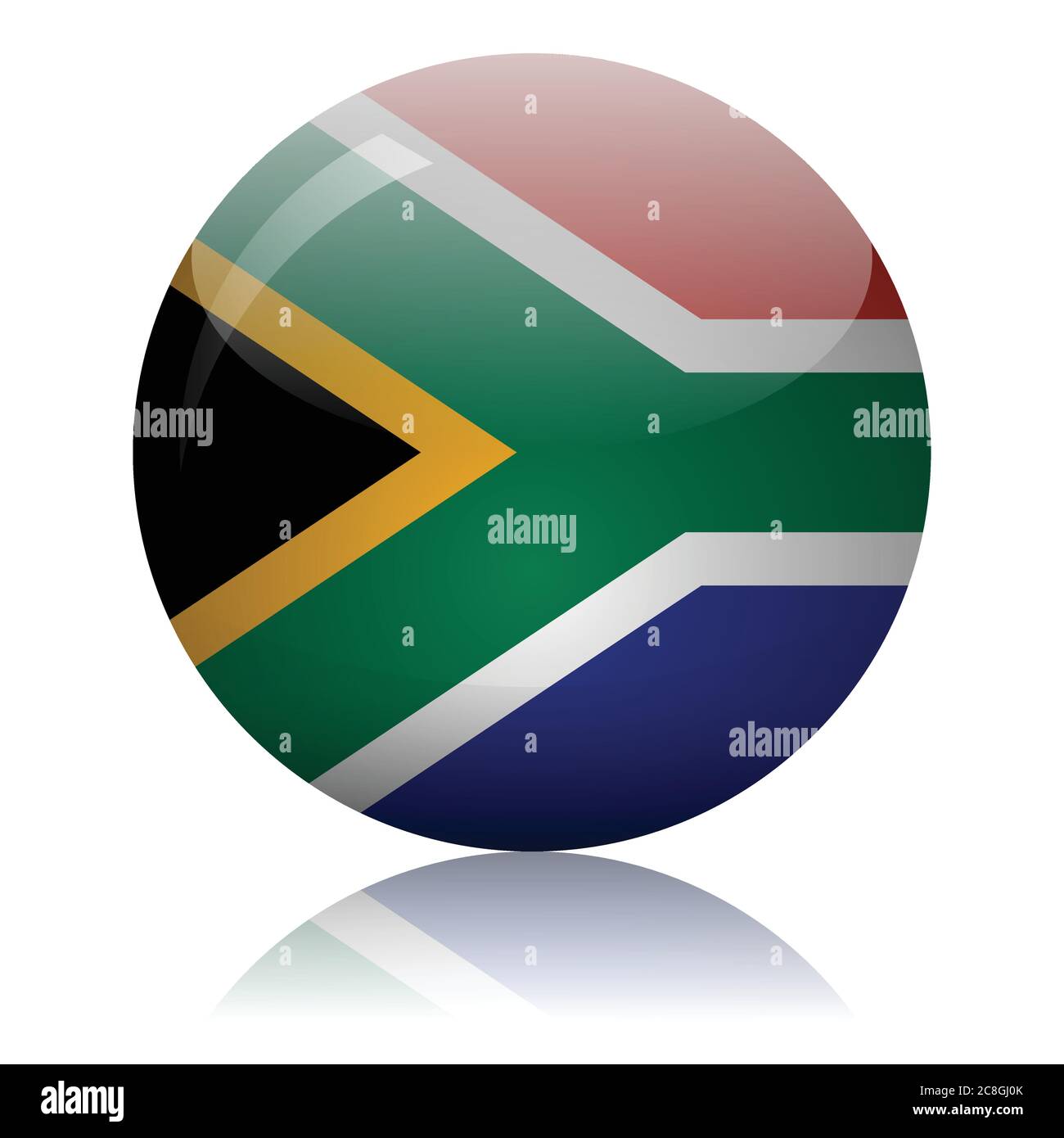 South African Flag Glass Ball On Light Mirror Surface Vector
