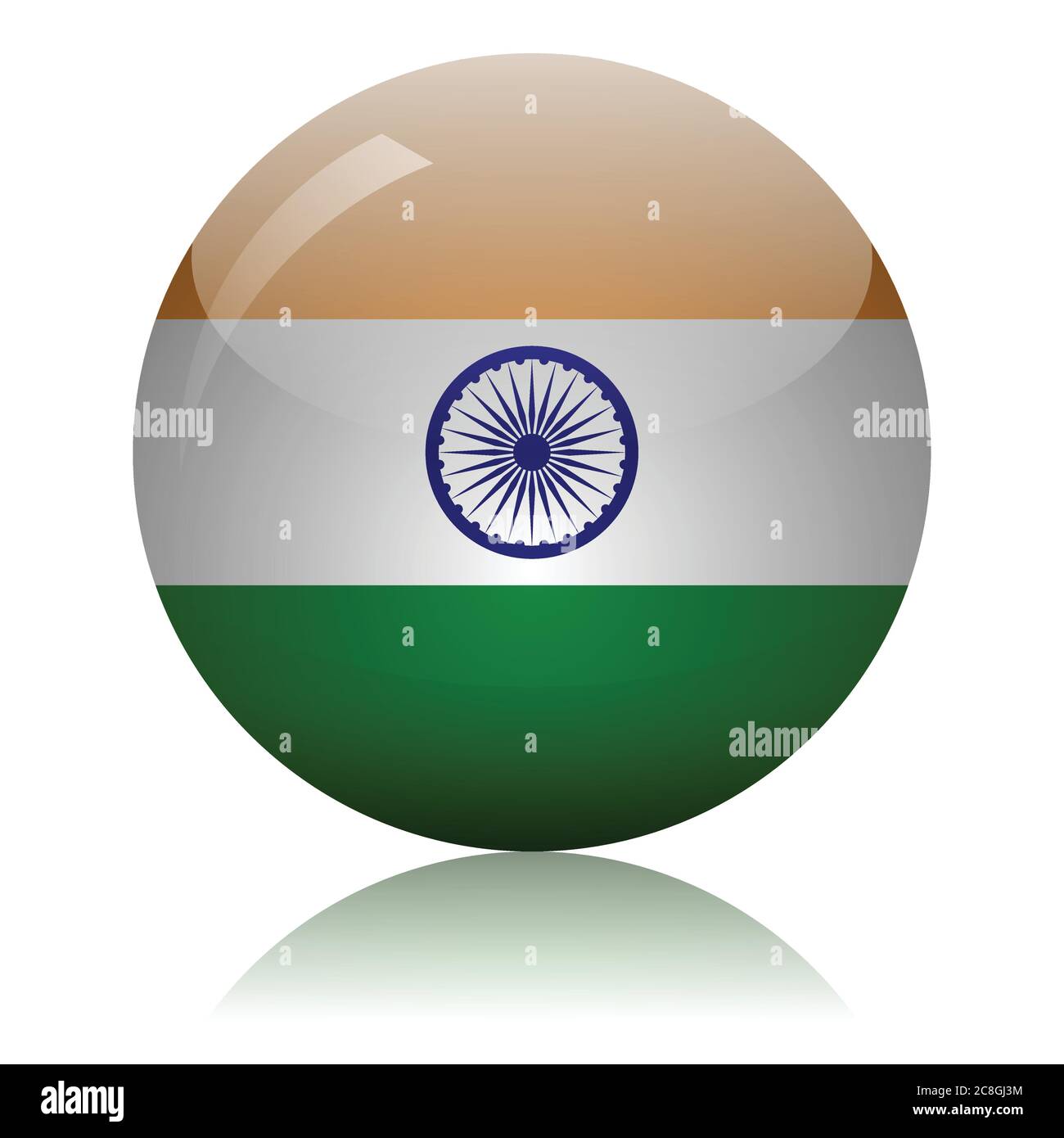 Indian flag glass ball on light mirror surface vector illustration ...