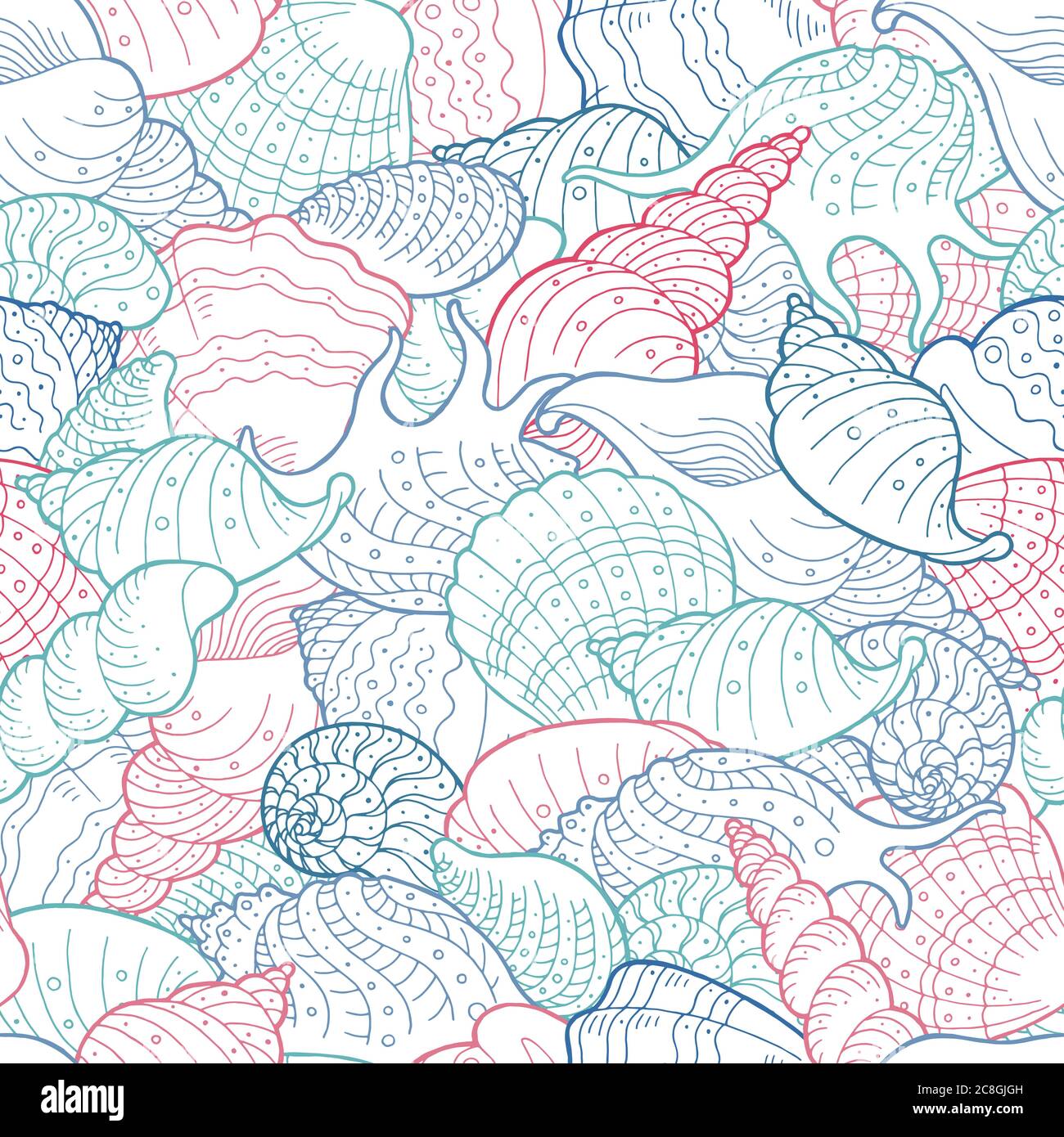 Shell graphic color seamless pattern background sketch illustration ...