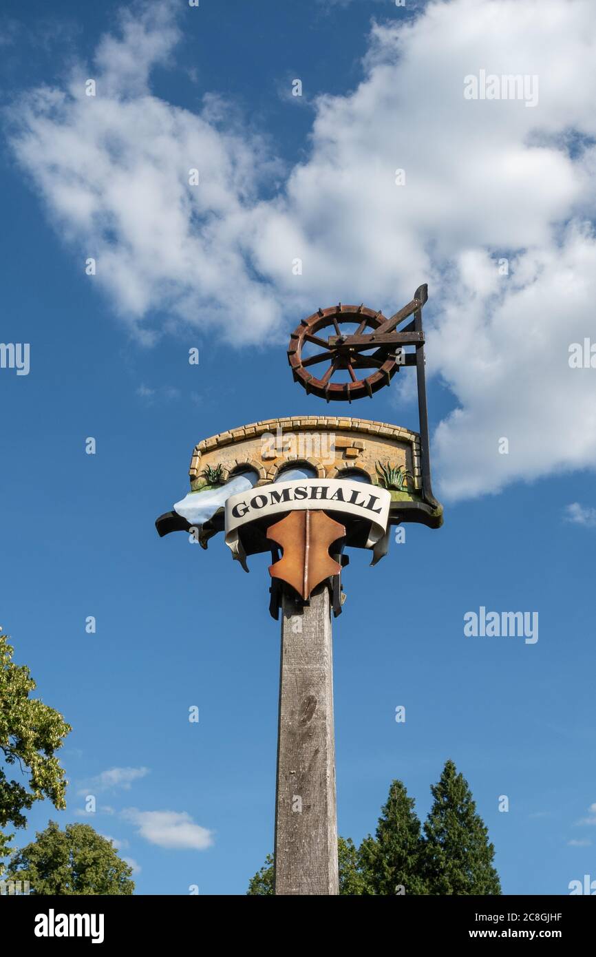 Gomshall decorative village sign, Surrey, England, UK Stock Photo - Alamy
