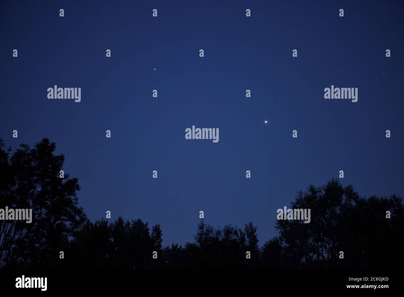 night sky with planet Jupiter and Saturn and stars, Bavaria, Germany ...
