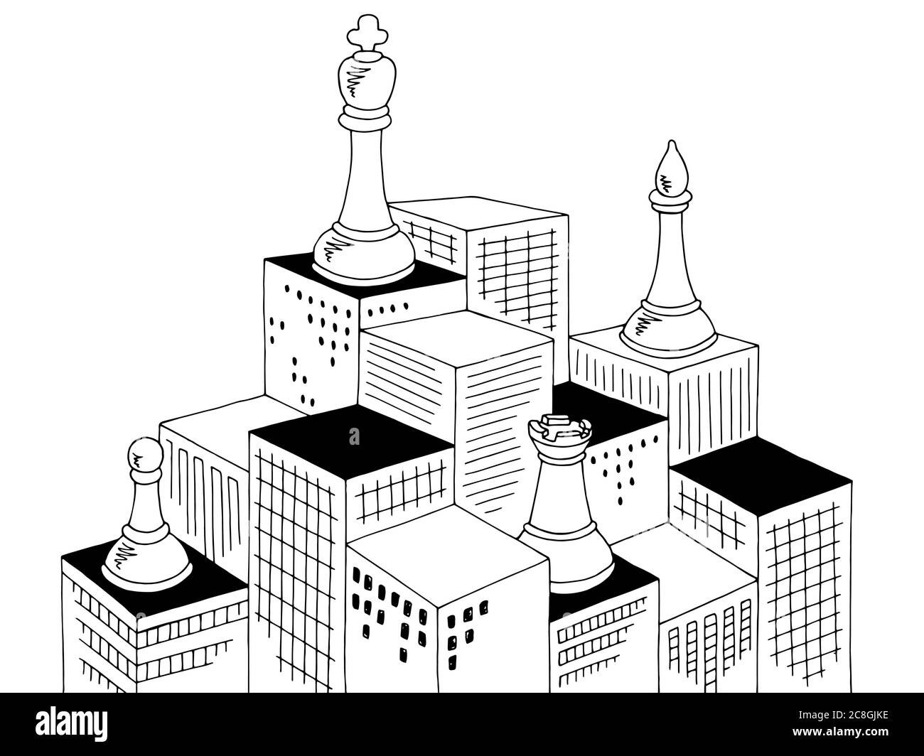 City chess graphic black white cityscape skyline sketch illustration ...