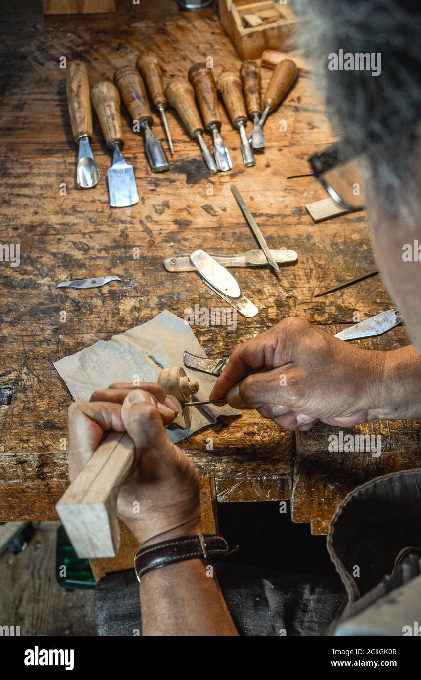 Violin maker luthier Carlos Roberts in his Cremona Italy workshop ...