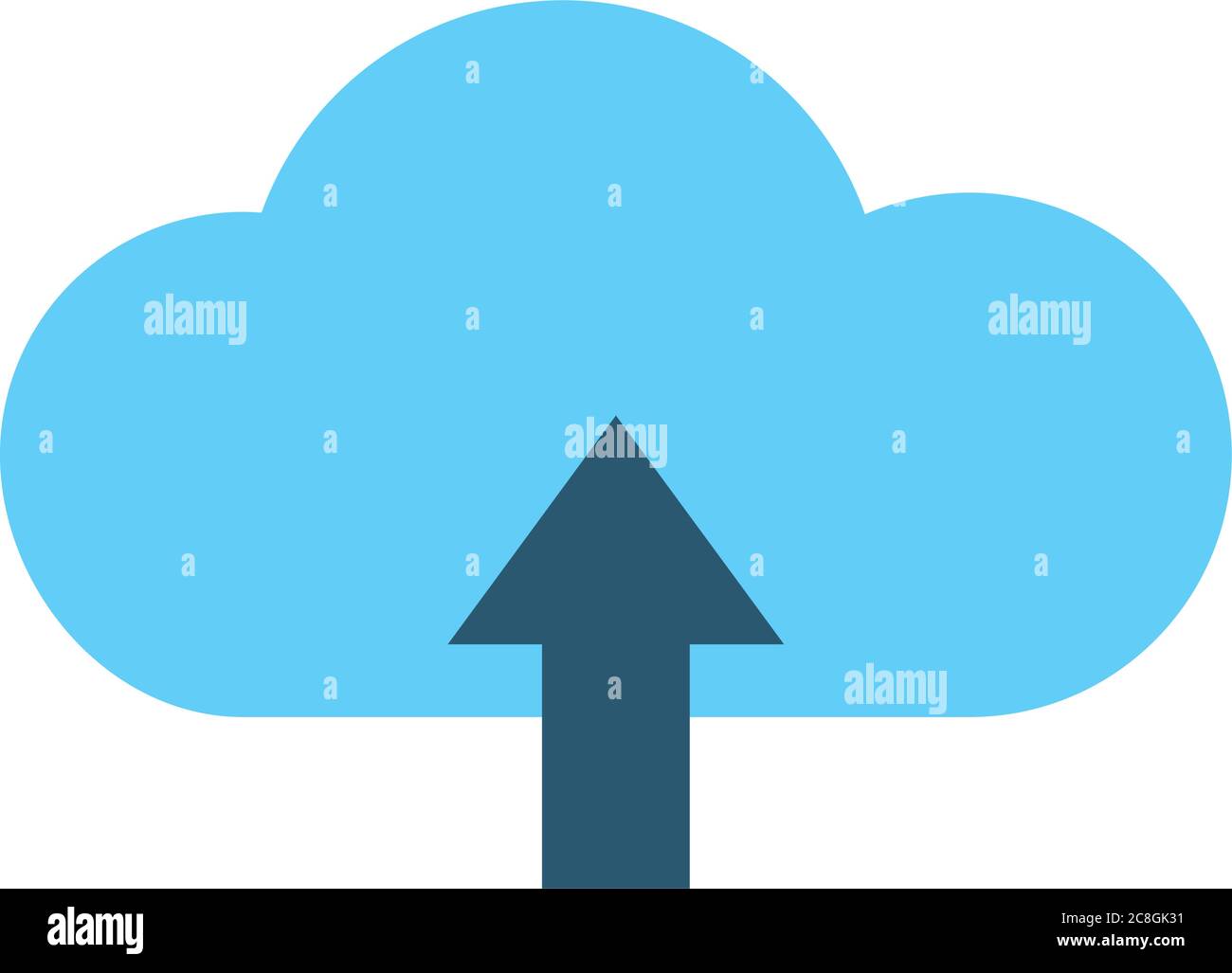 cloud storage with upload arrow icon over white background, flat style, vector illustration ...