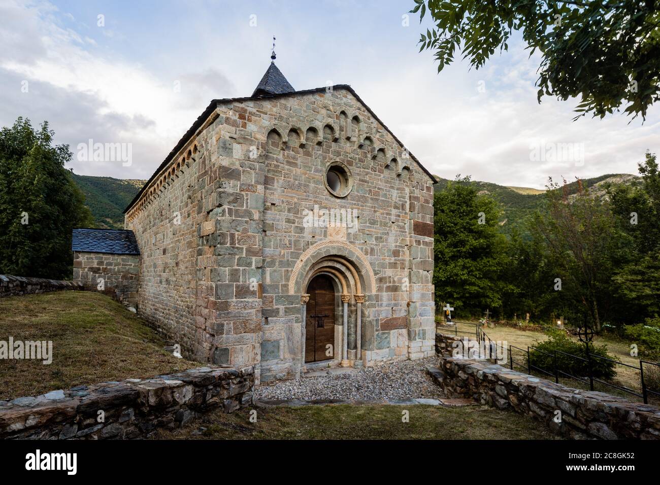 Main facade of romanesque Assumption church in Coll declared Wor Stock ...