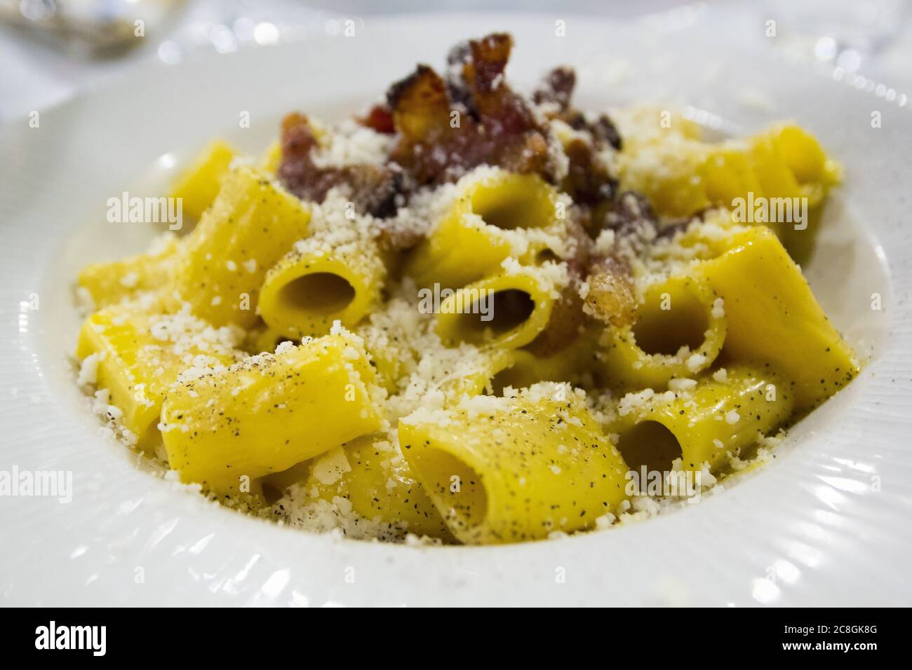 Pasta carbonara: bacon and egg. Traditional Italian food. original ...