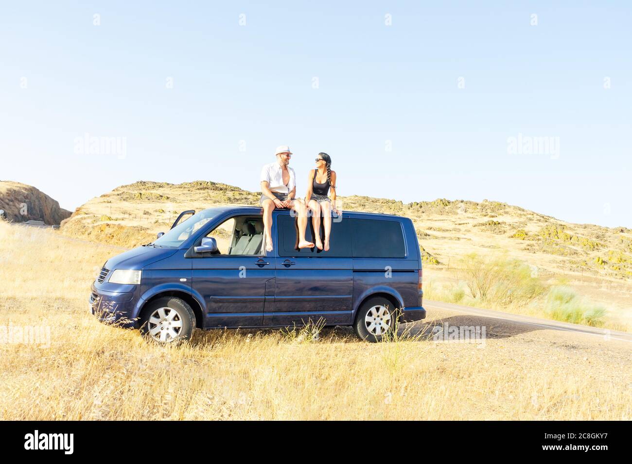 Happy Affectionate Young Couple Camper Van High Resolution Stock ...