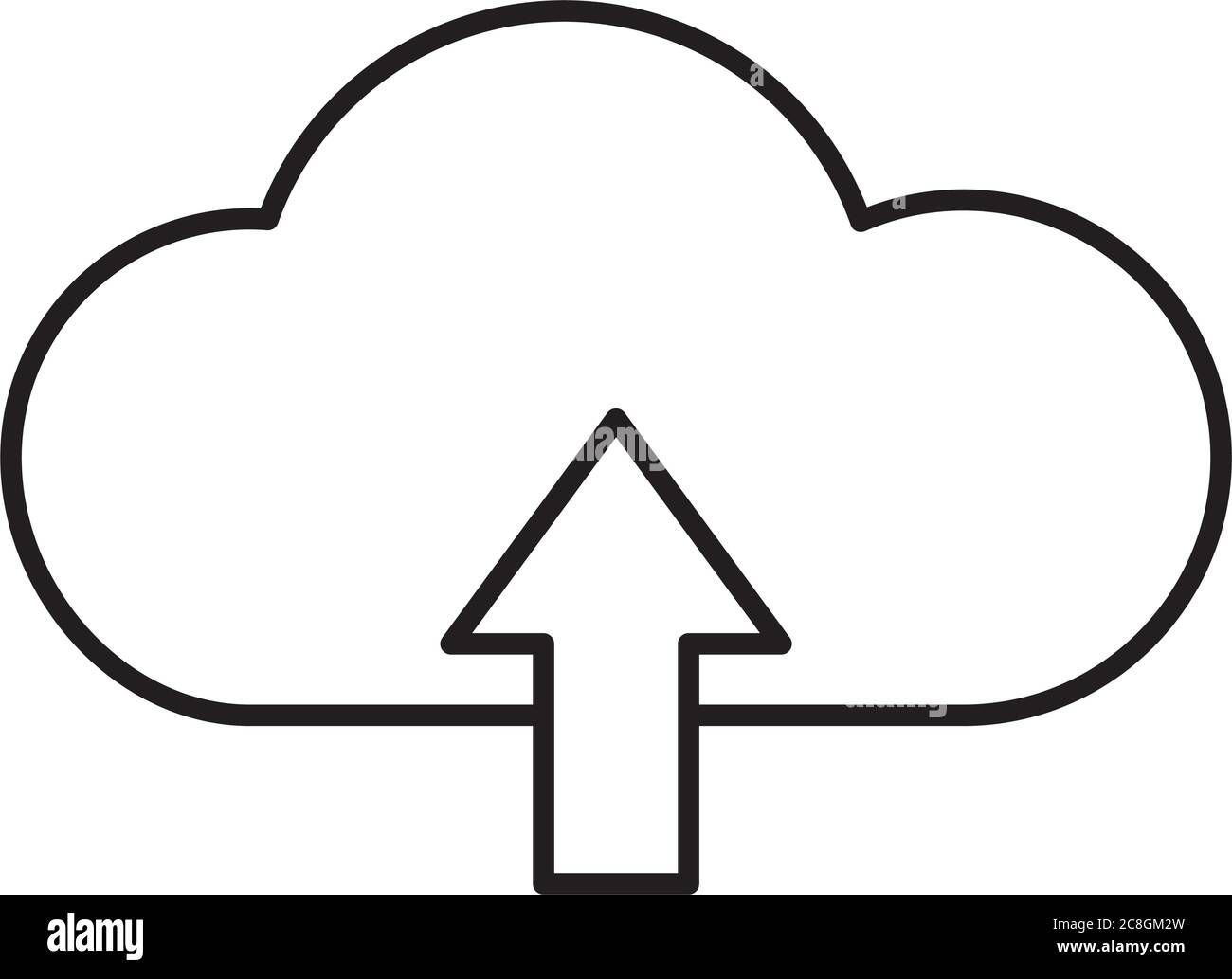 cloud storage with upload arrow icon over white background, line style, vector illustration ...
