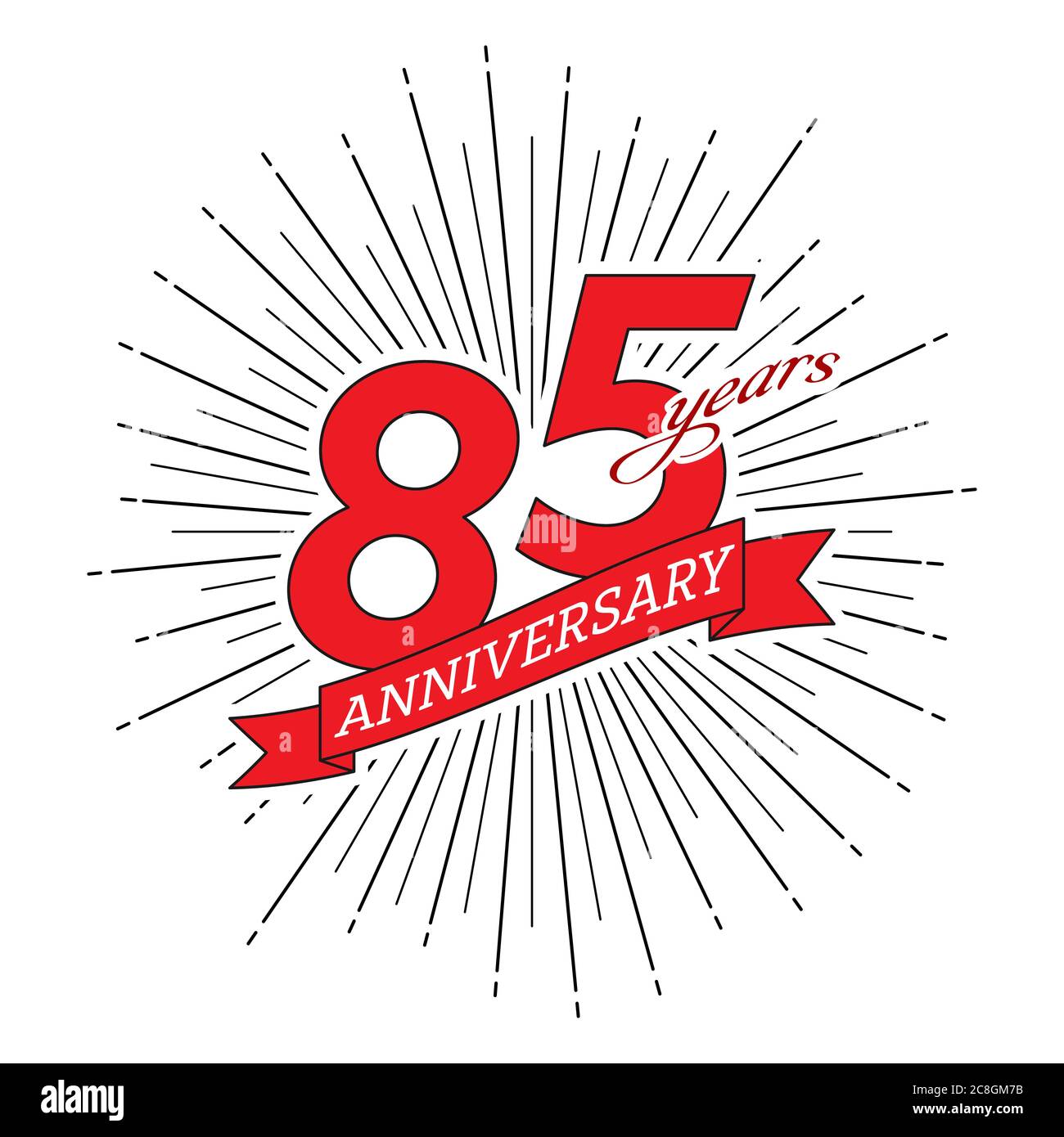 85th anniversary. Greeting inscription with salute and ribbon, vector ...