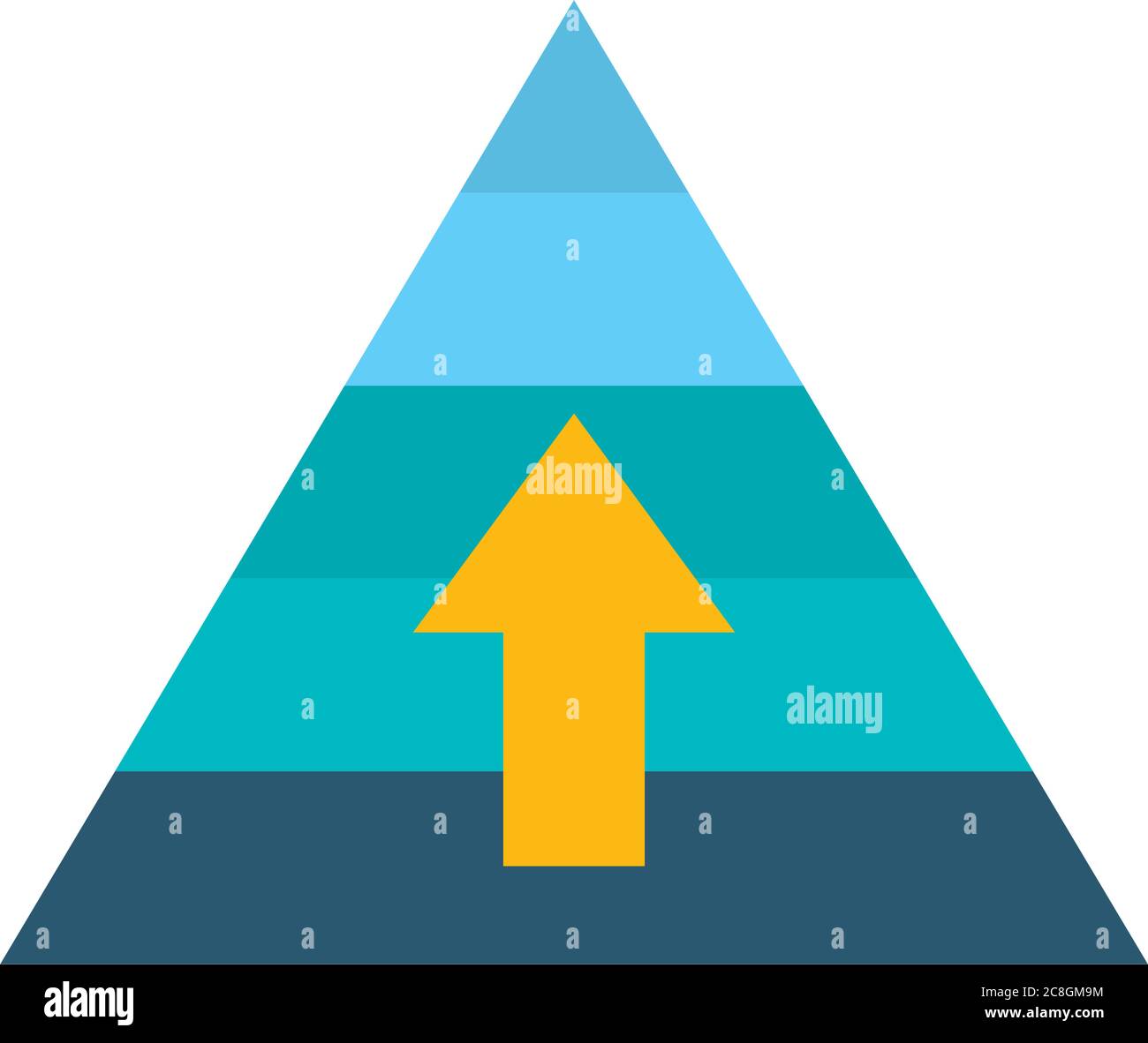 strategy concept, pyramid with up arrow icon over white background ...