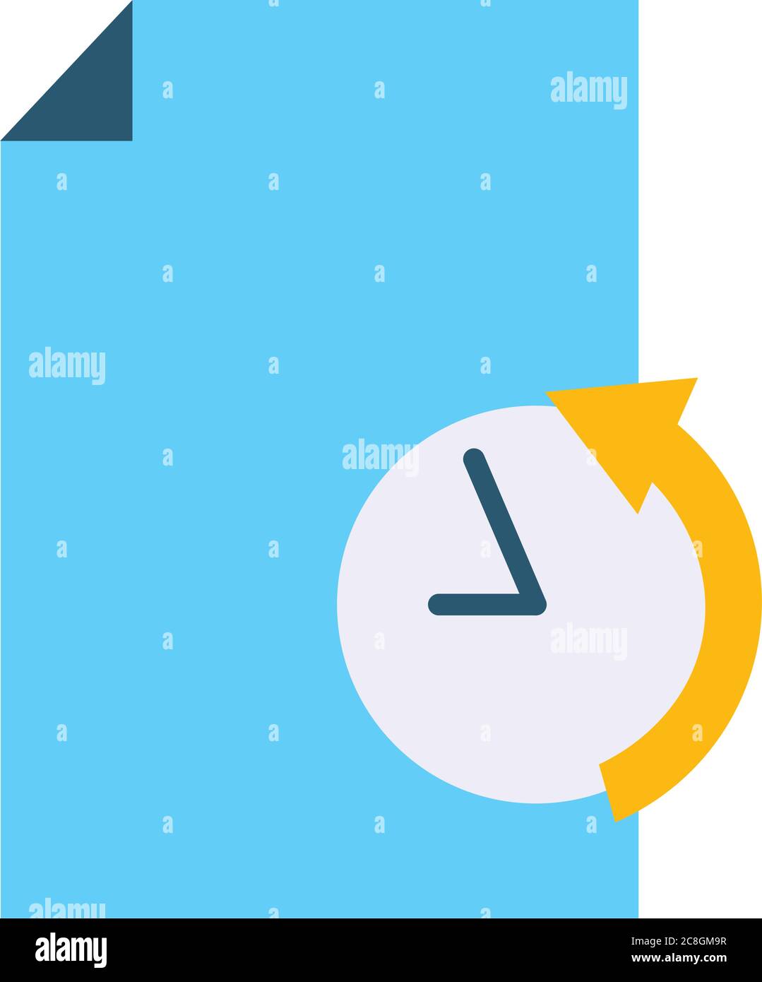 document page and clock with arrow icon over white background, flat ...
