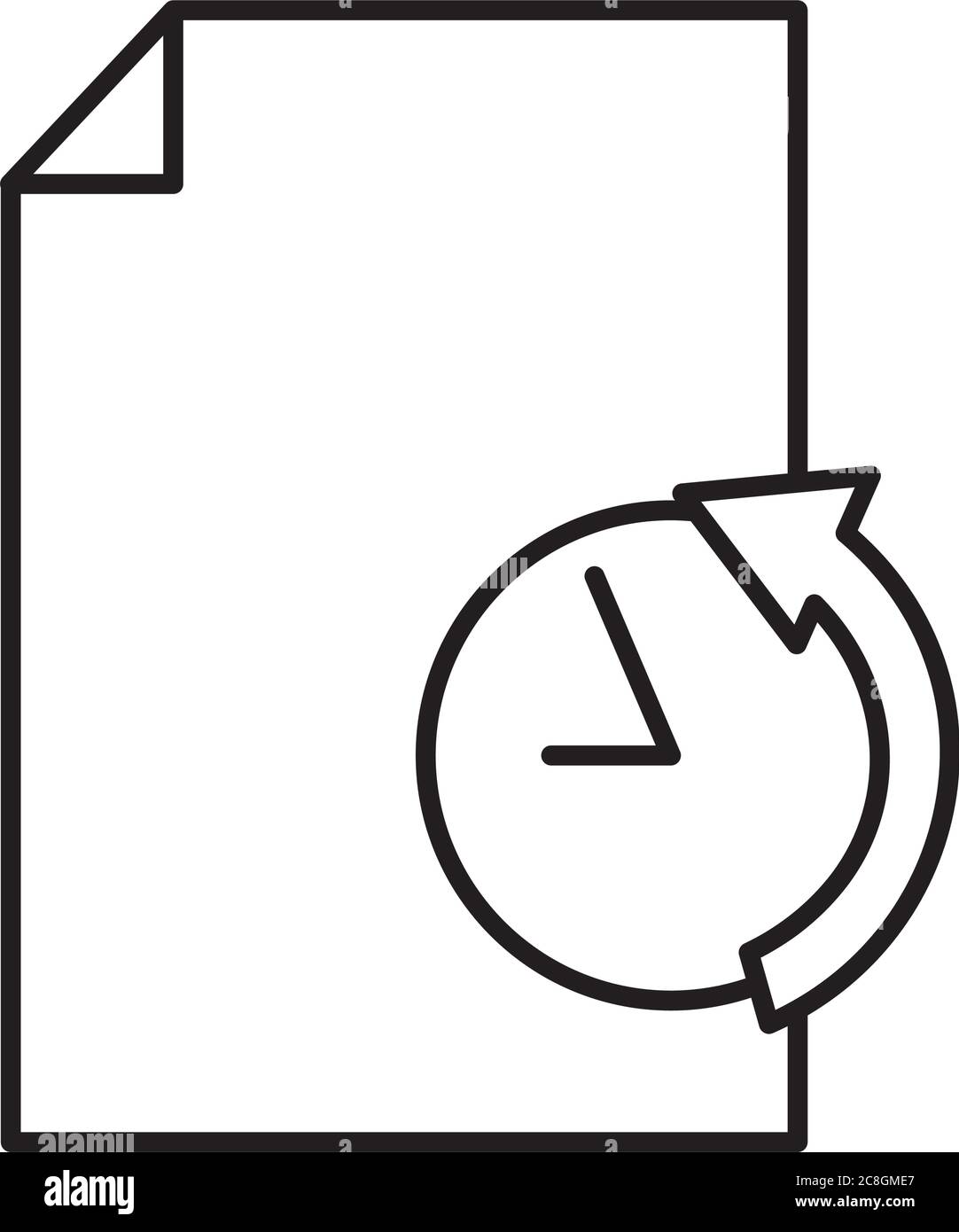 document page and clock with arrow icon over white background, line ...