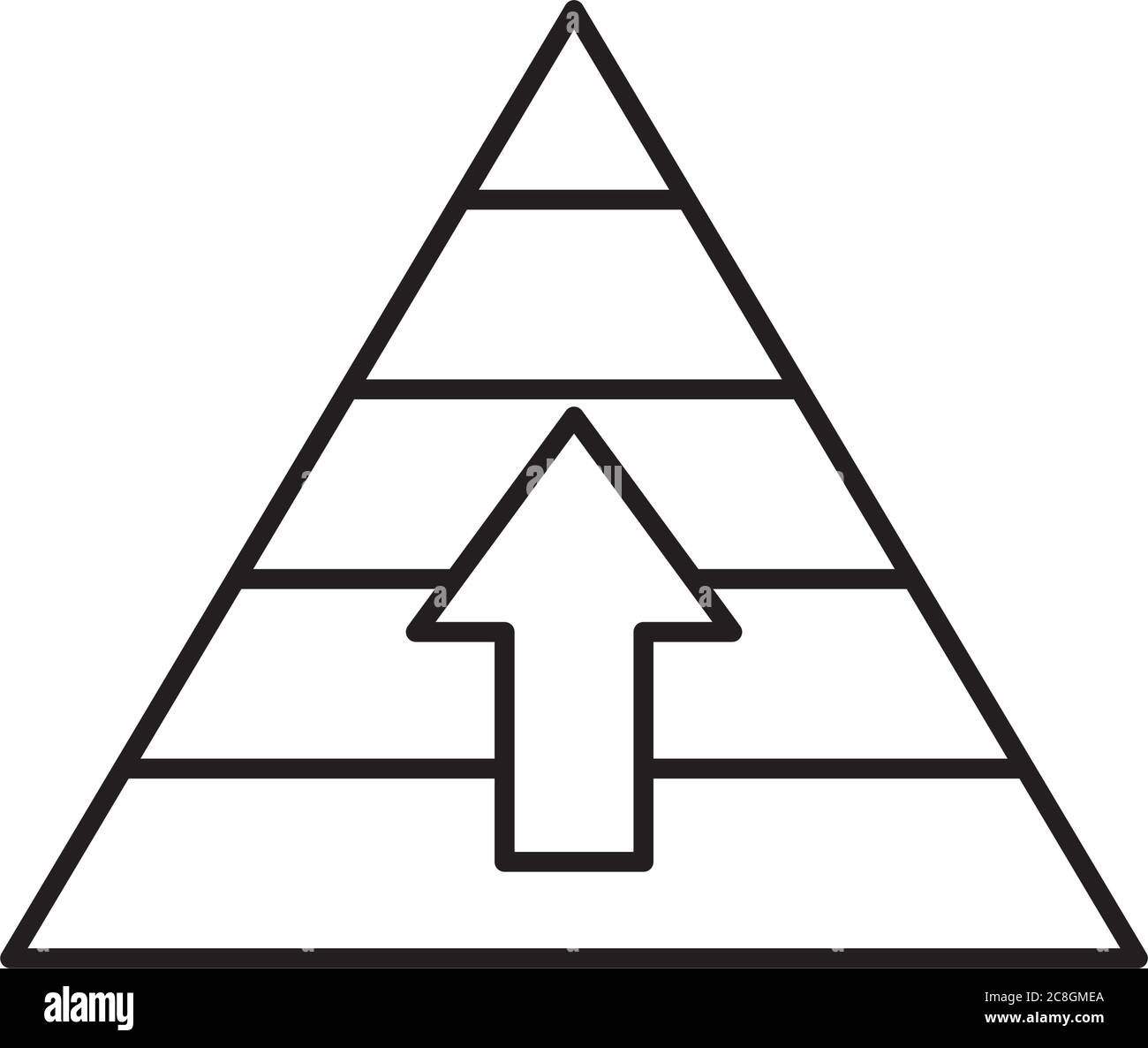 strategy concept, pyramid with up arrow icon over white background ...