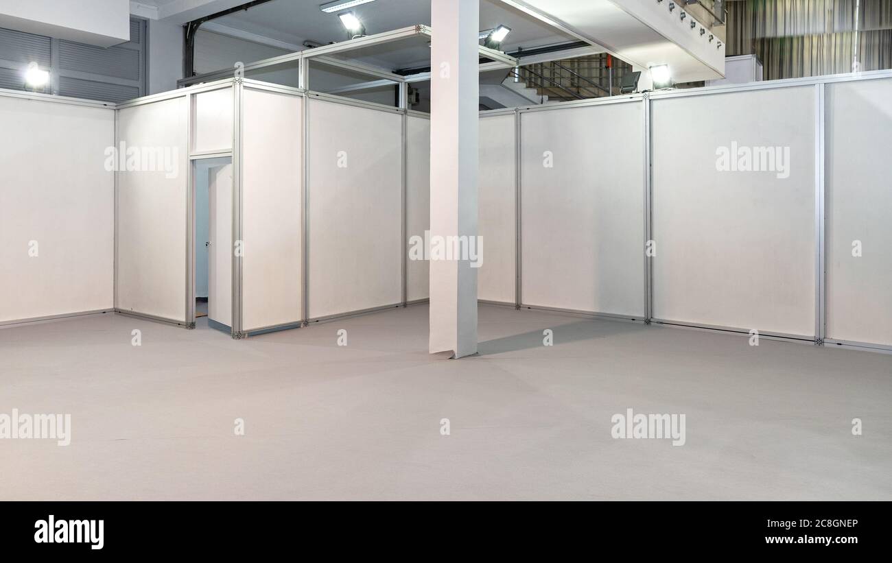 Empty Exhibition Stand Space With White Panel Dividers Stock Photo - Alamy