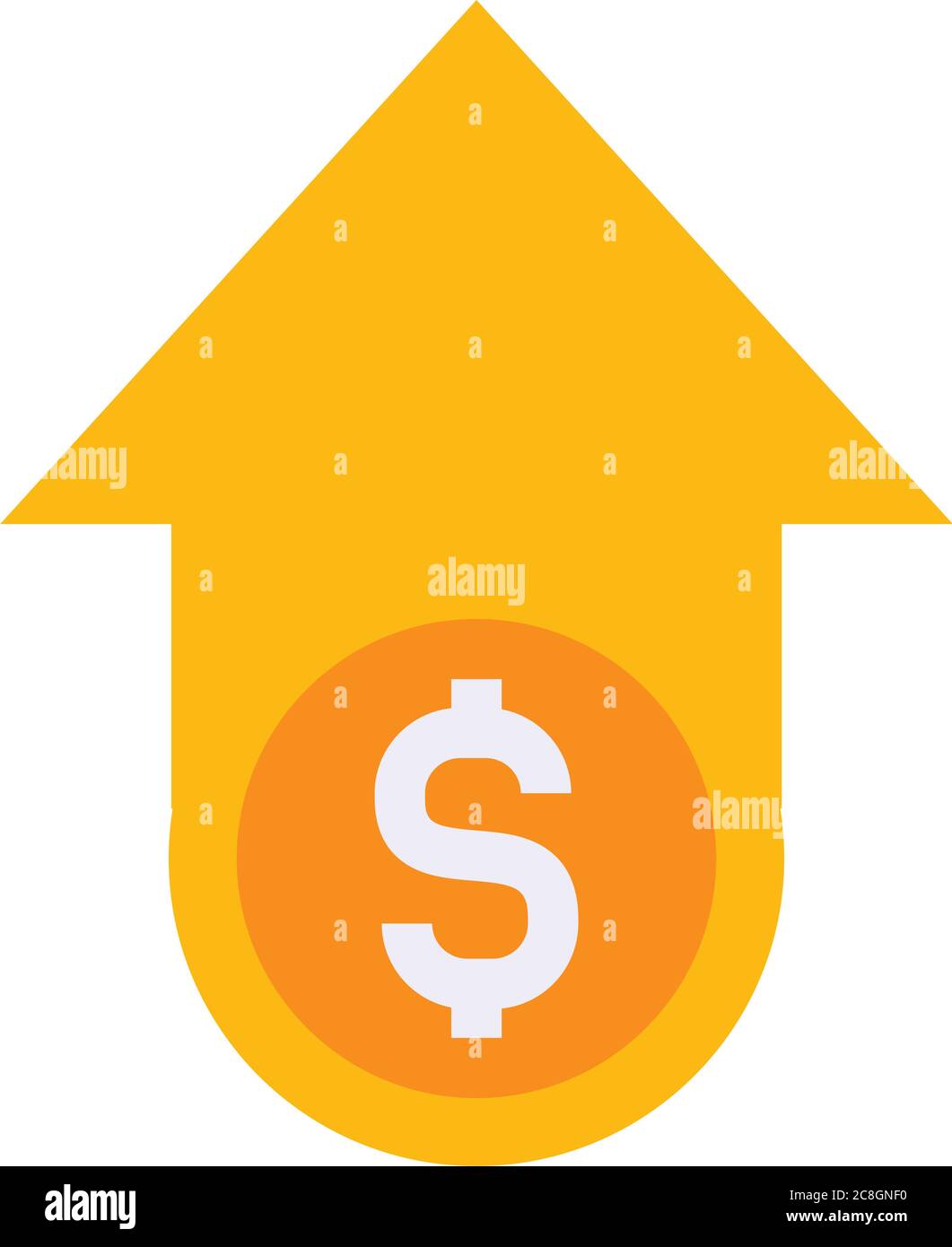 arrow up with money symbol icon over white background, flat style ...