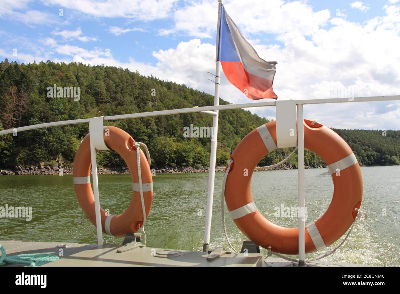The Czech flag is on display on a boat in Zvikov down the river. Two ...