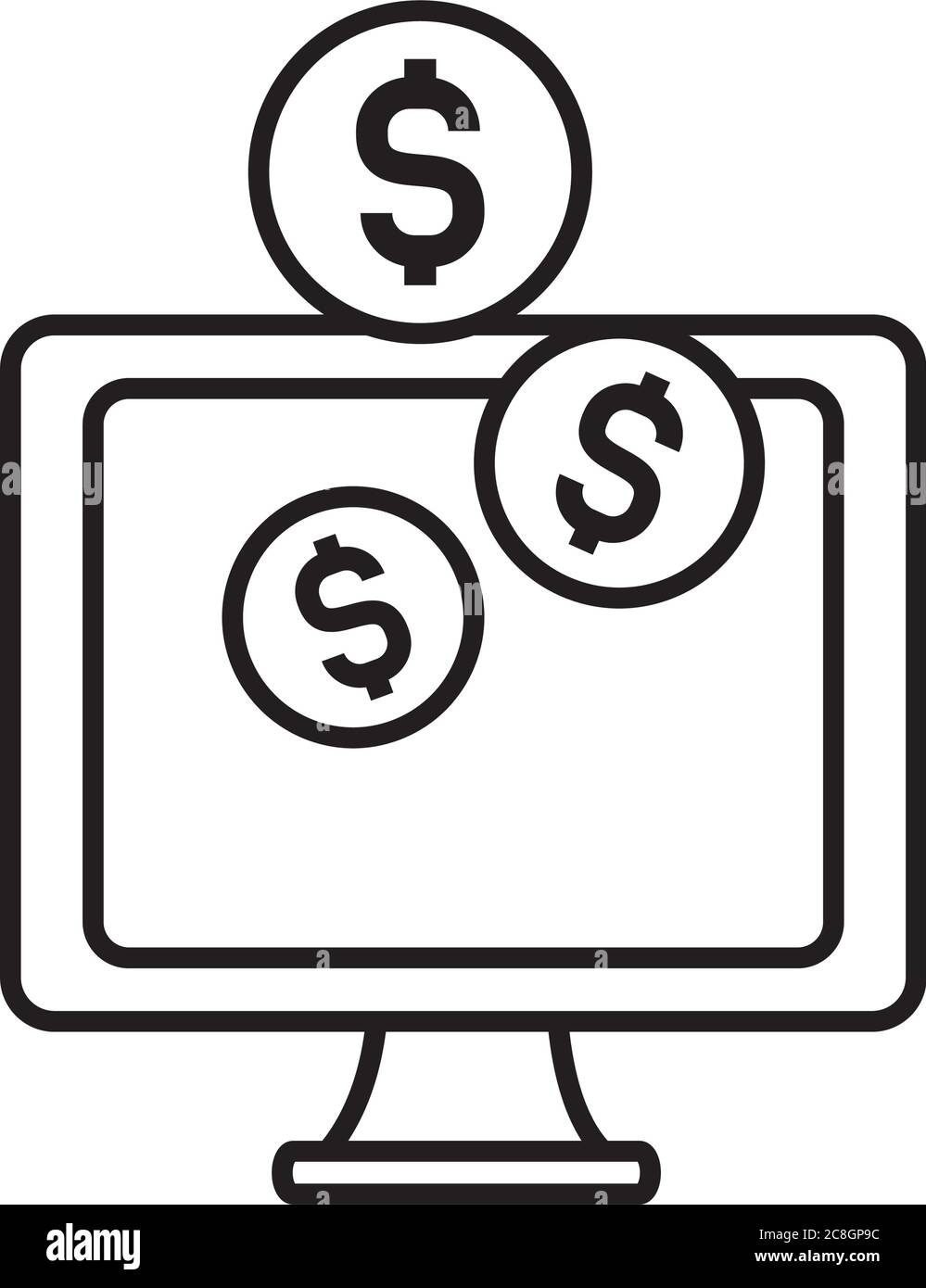 computer with money coins icon over white background, line style ...