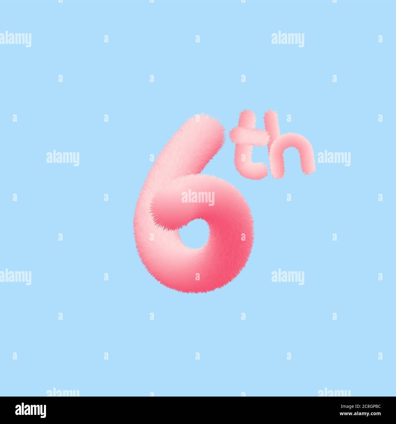 Number 6th Realistic 3D Fur Effect. Vector illustration for your Sixth ...
