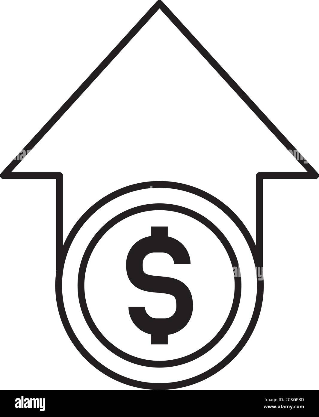 Arrow Up With Money Symbol Icon Over White Background Line Style