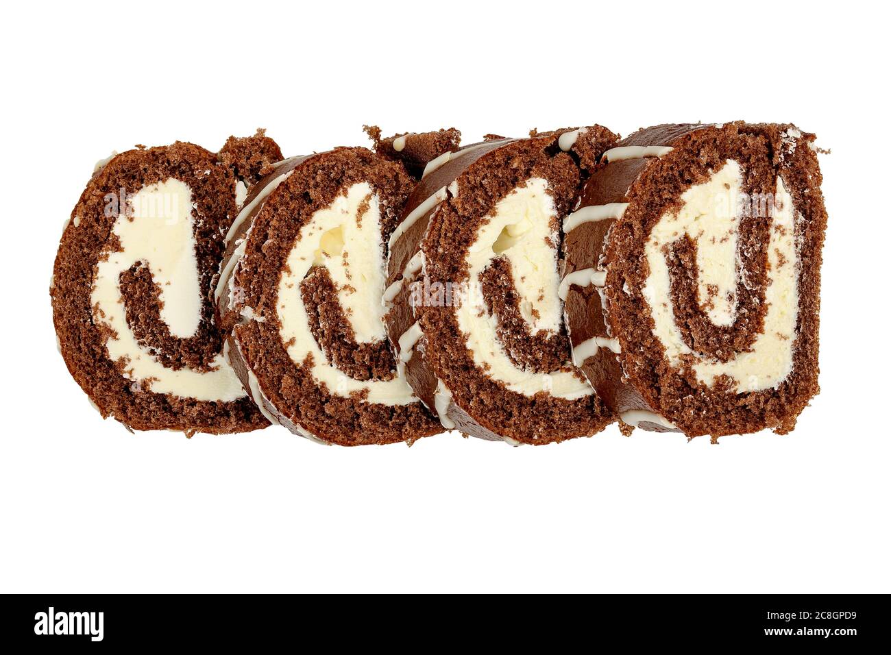 four slices of cake roll isolated on white Stock Photo - Alamy