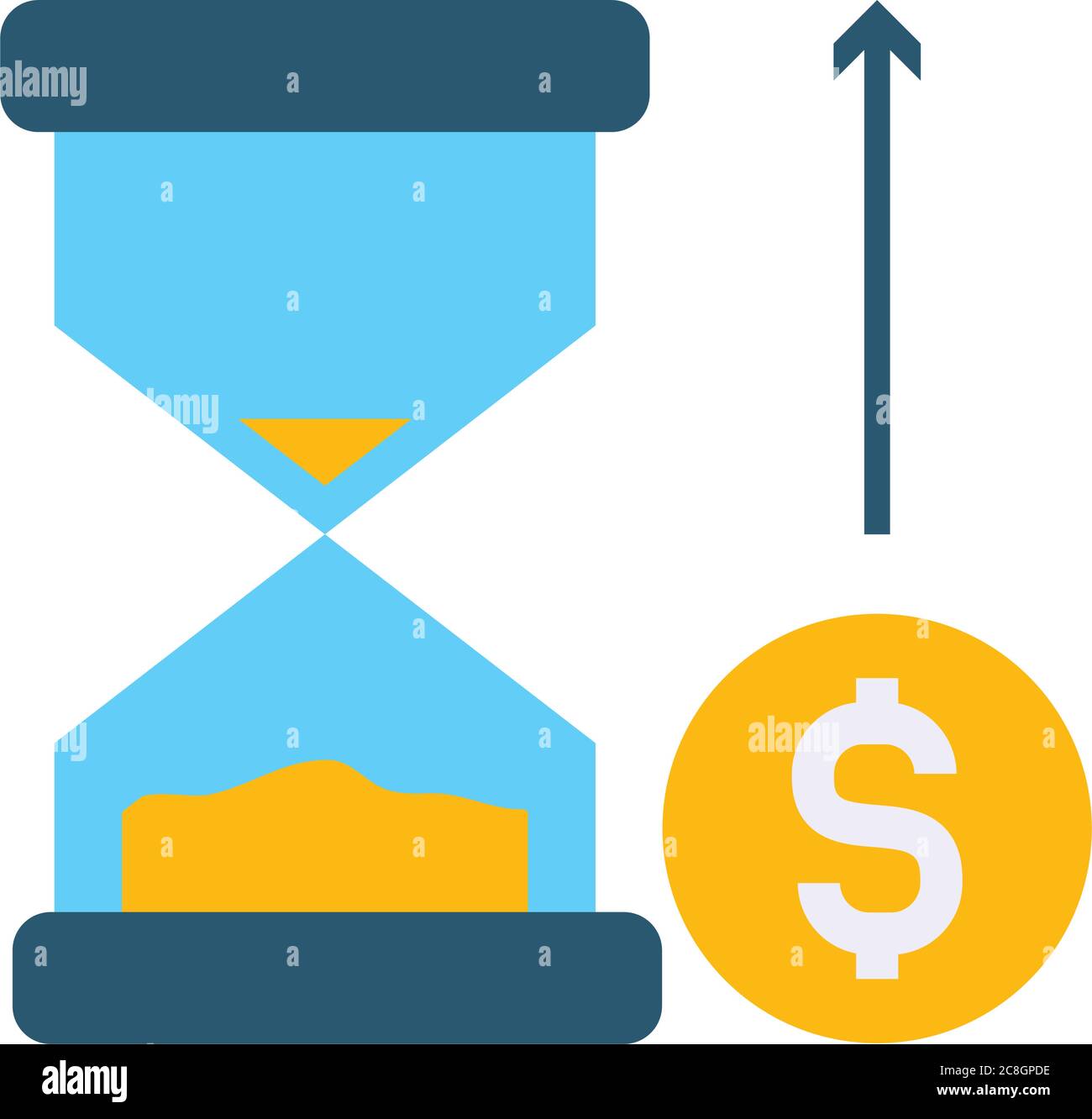 hourglass and money symbol and upload arrow over white background, flat ...