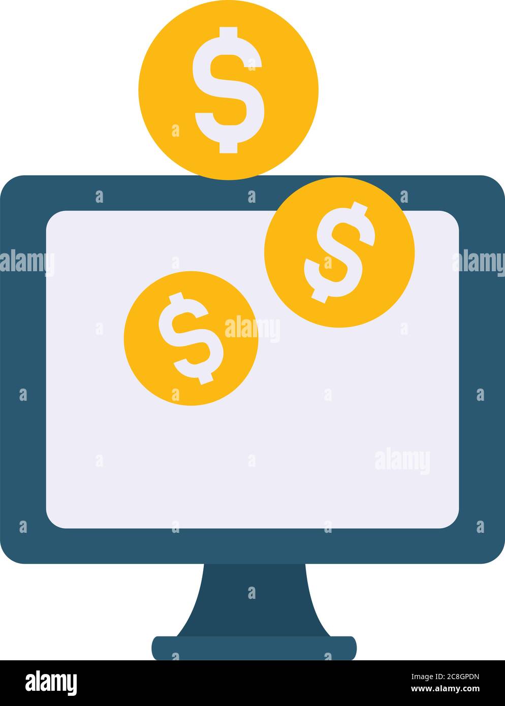 computer with money coins icon over white background, flat style ...