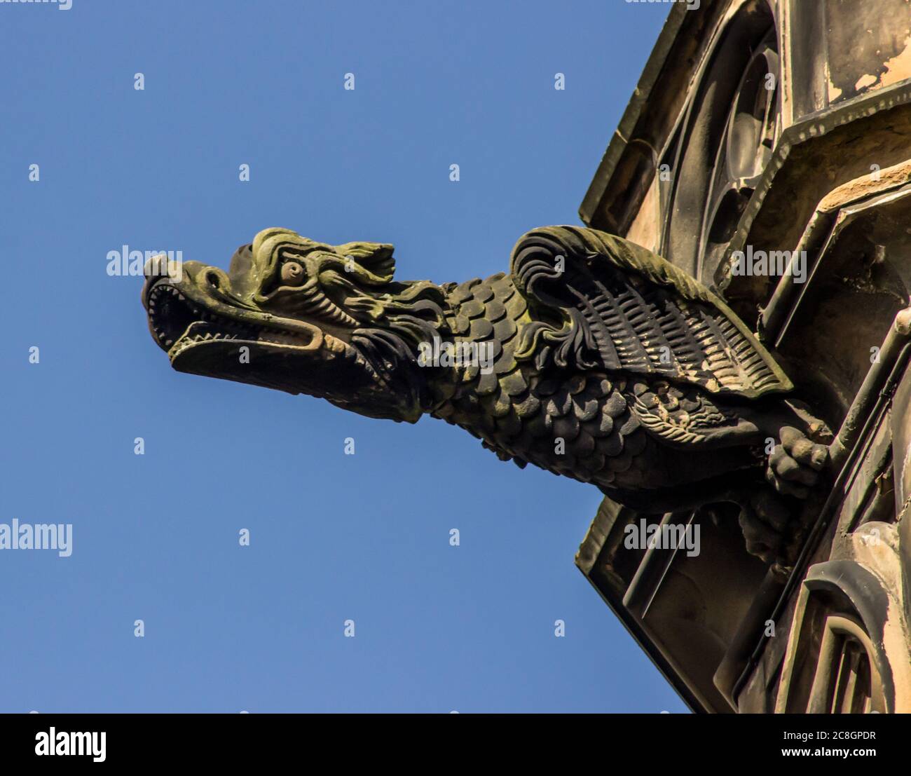 A Dragon shaped Gargoyle on the Scots Monument, on a clear sunny day ...