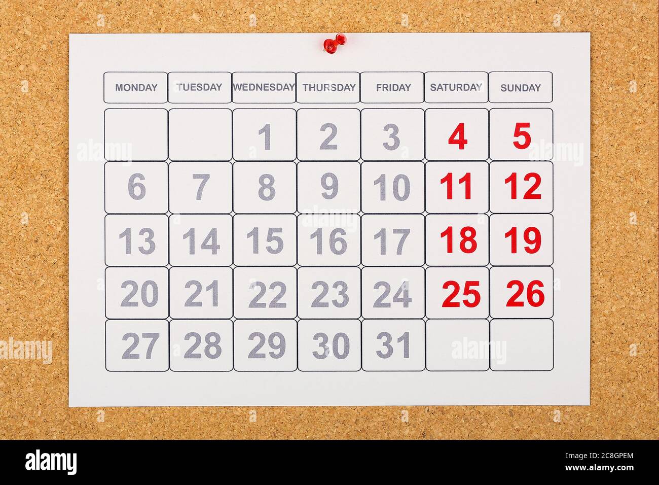 empty calendar pinned on corkboard Stock Photo - Alamy