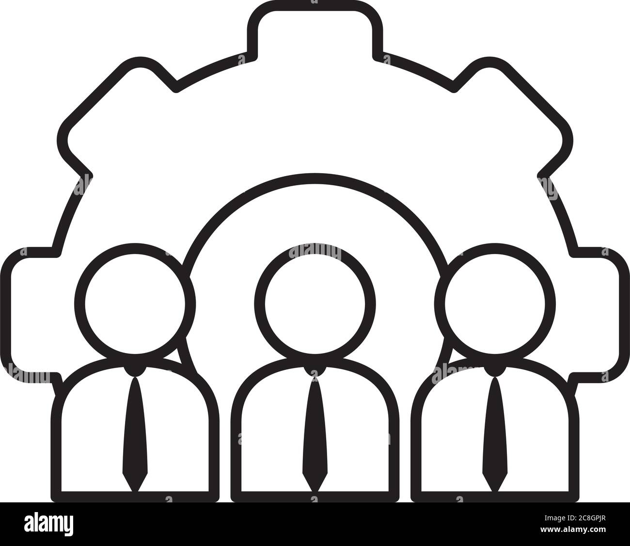 avatar businesspeople and gear wheel icon over white background, line ...