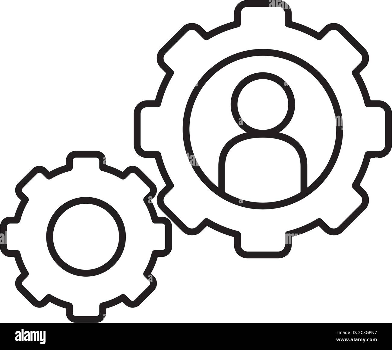 gear wheels with avatar icon over white background, line style, vector ...