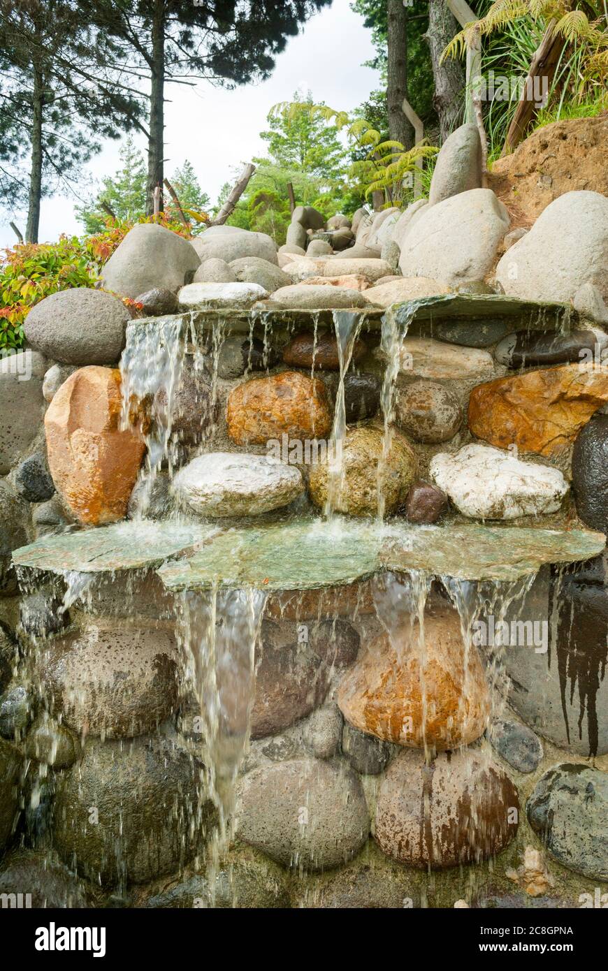 Artificial waterfall made with stones, outdoor installation, non ...