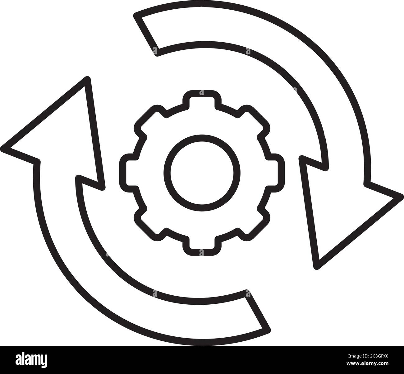 gear wheel with circle arrows icon over white background, line style ...