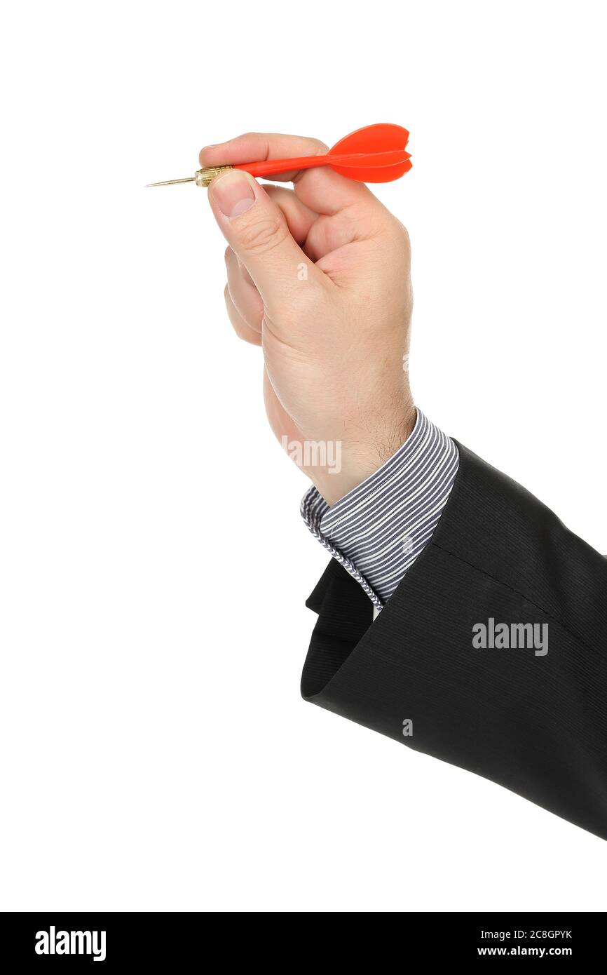 hand with red dart isolated on white Stock Photo - Alamy