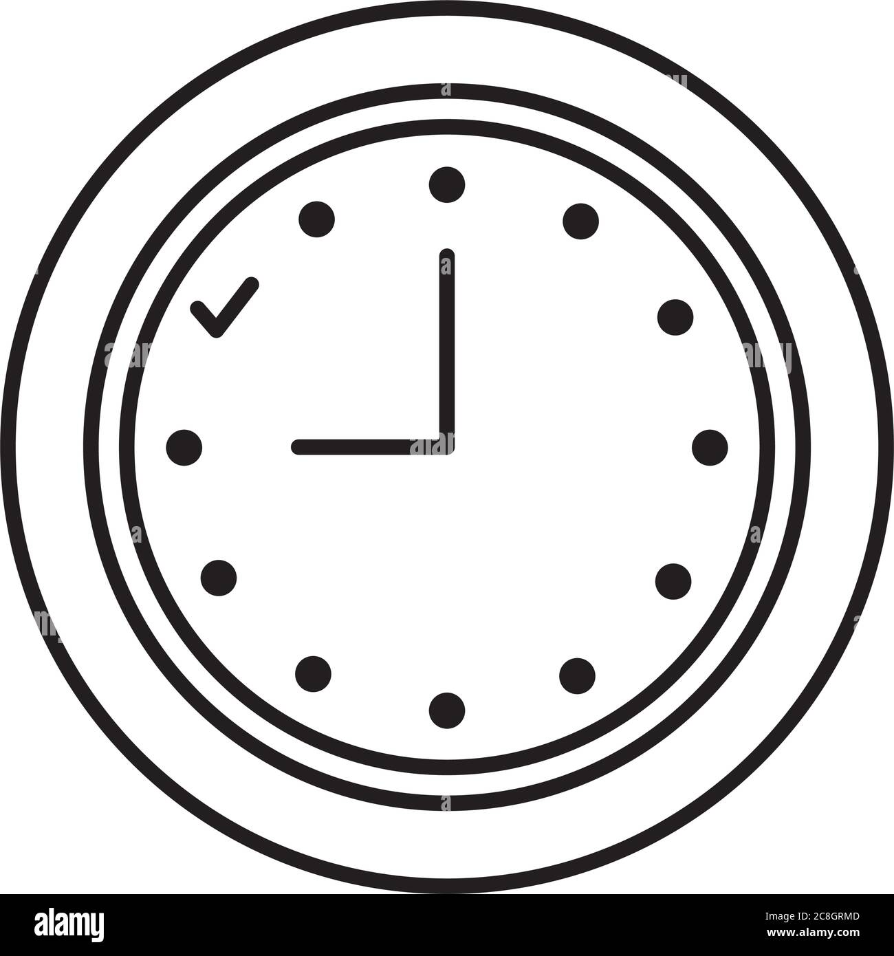 analog clock icon over white background, line style, vector ...