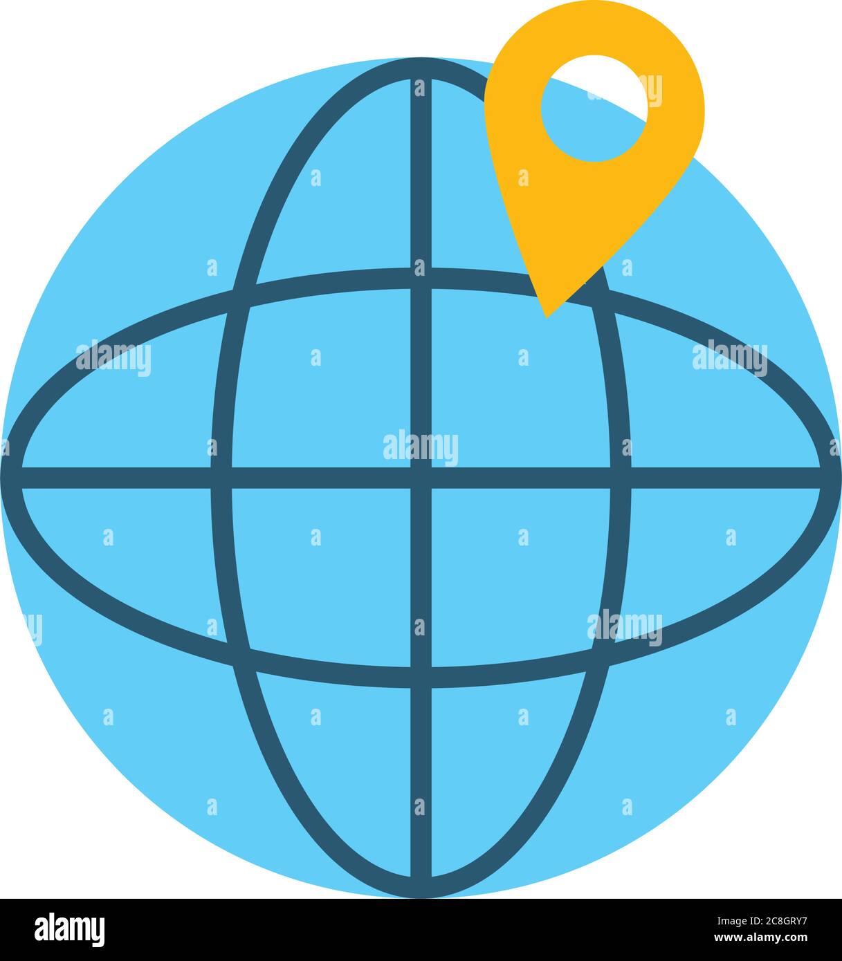 global sphere and location pin icon over white background, flat style ...