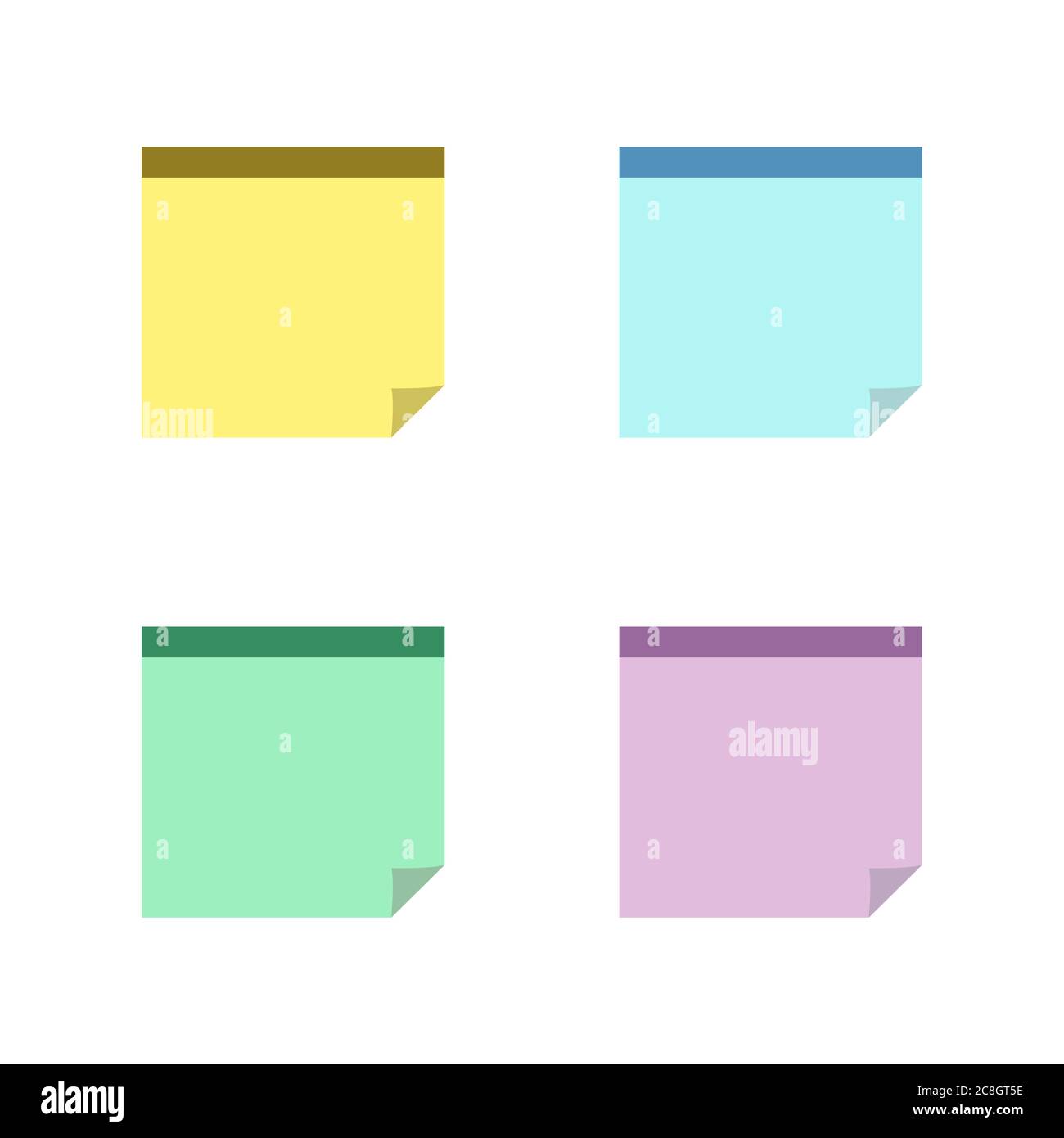 Square sticky notes with shadow curved edge flat style isolated on ...