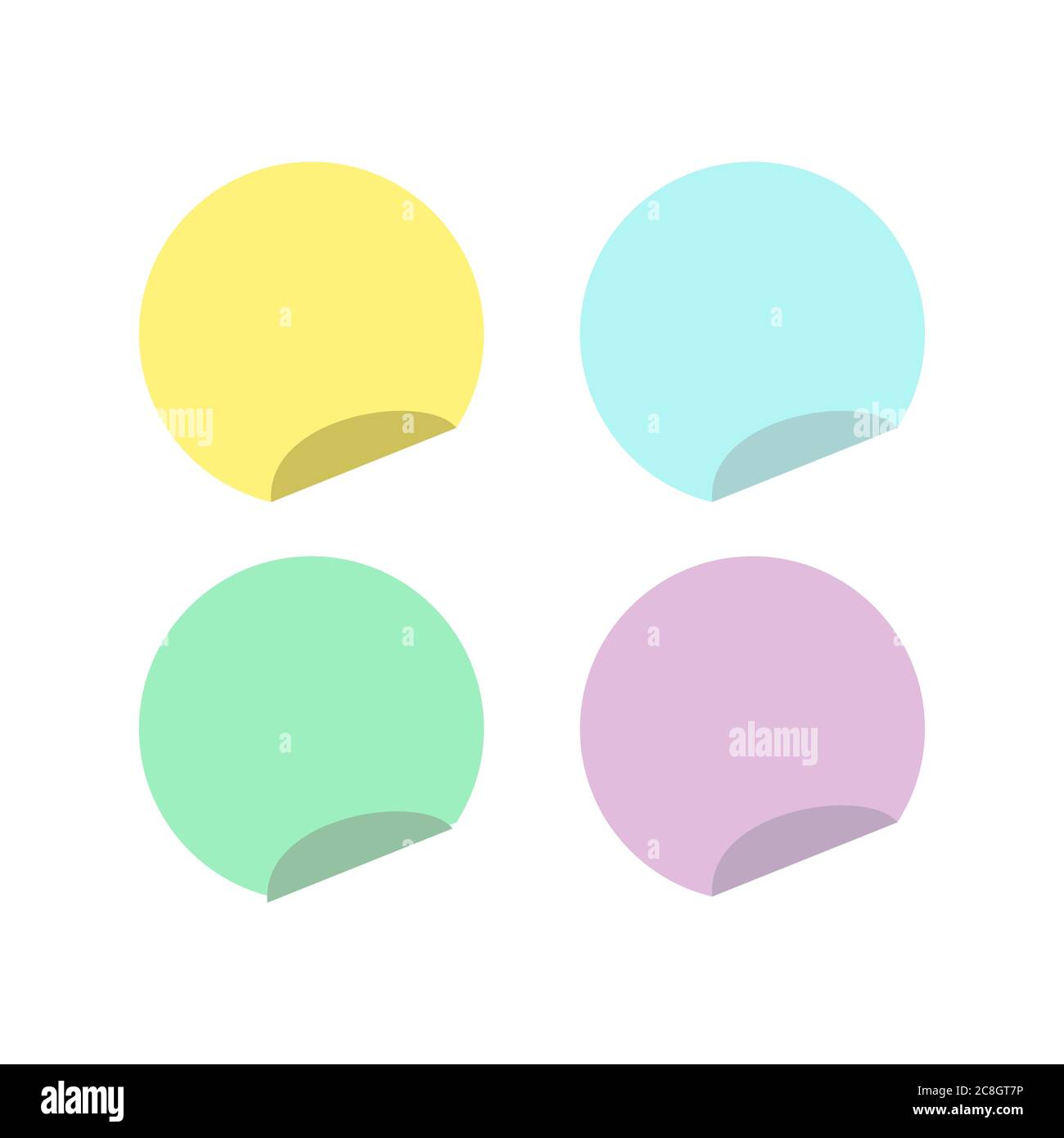 Circle sticky notes with curved edge flat style isolated on white ...