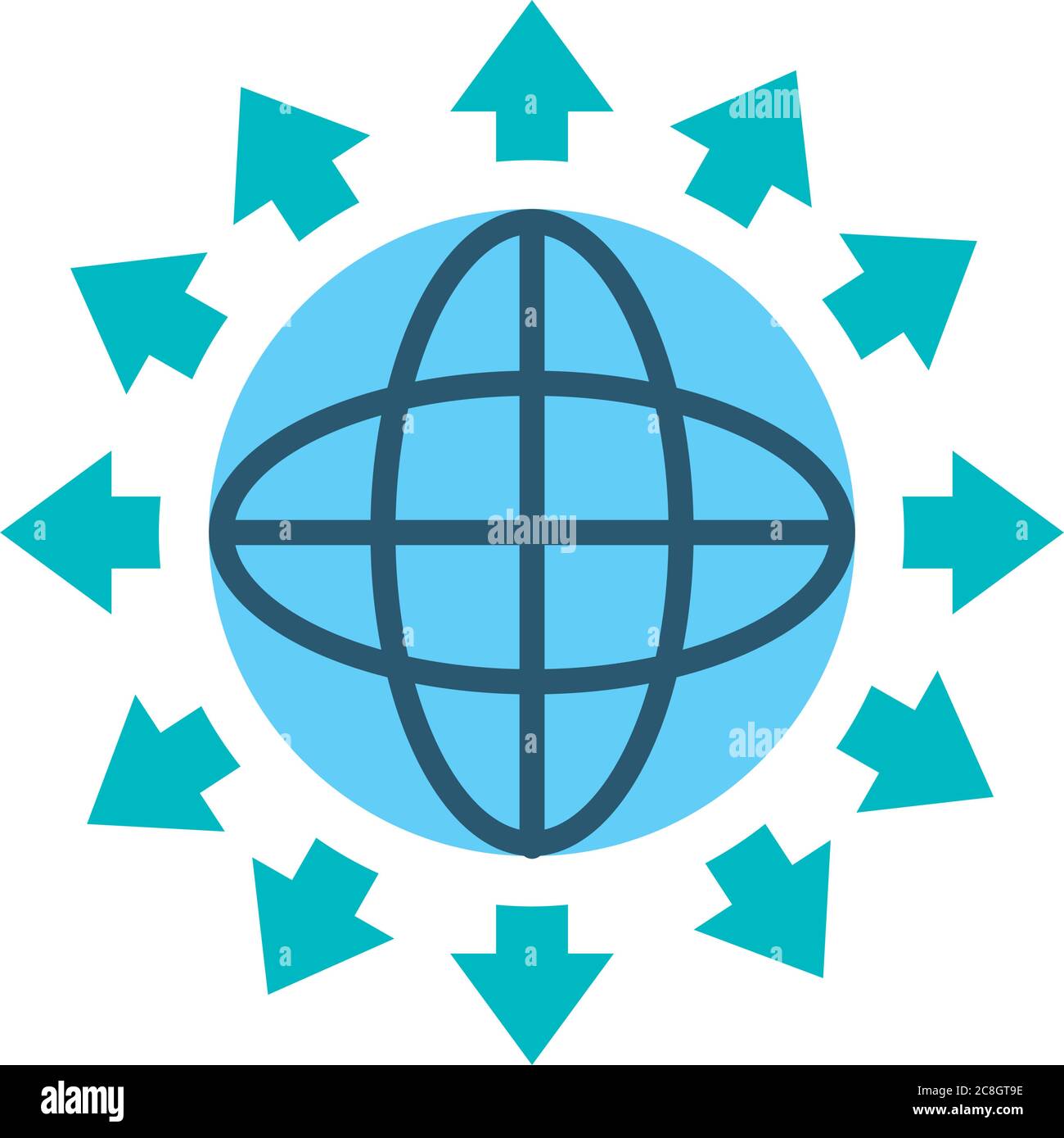 strategy concept, global sphere with arrows around over white ...