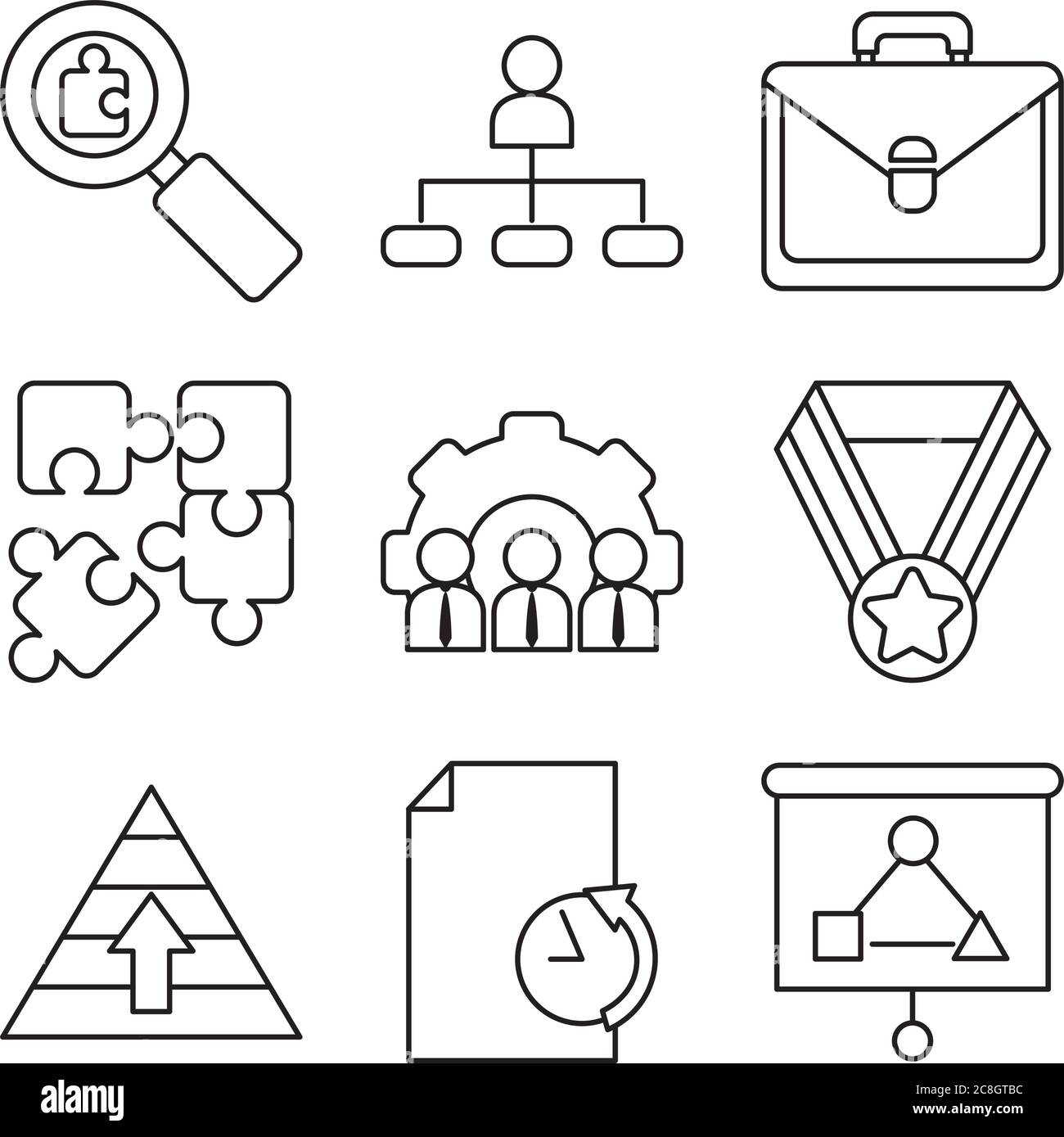 icon set of business portfolio and strategy over white background, line ...
