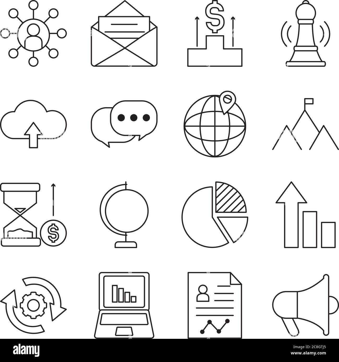 icon set of speech bubbles and strategy over white background, line ...