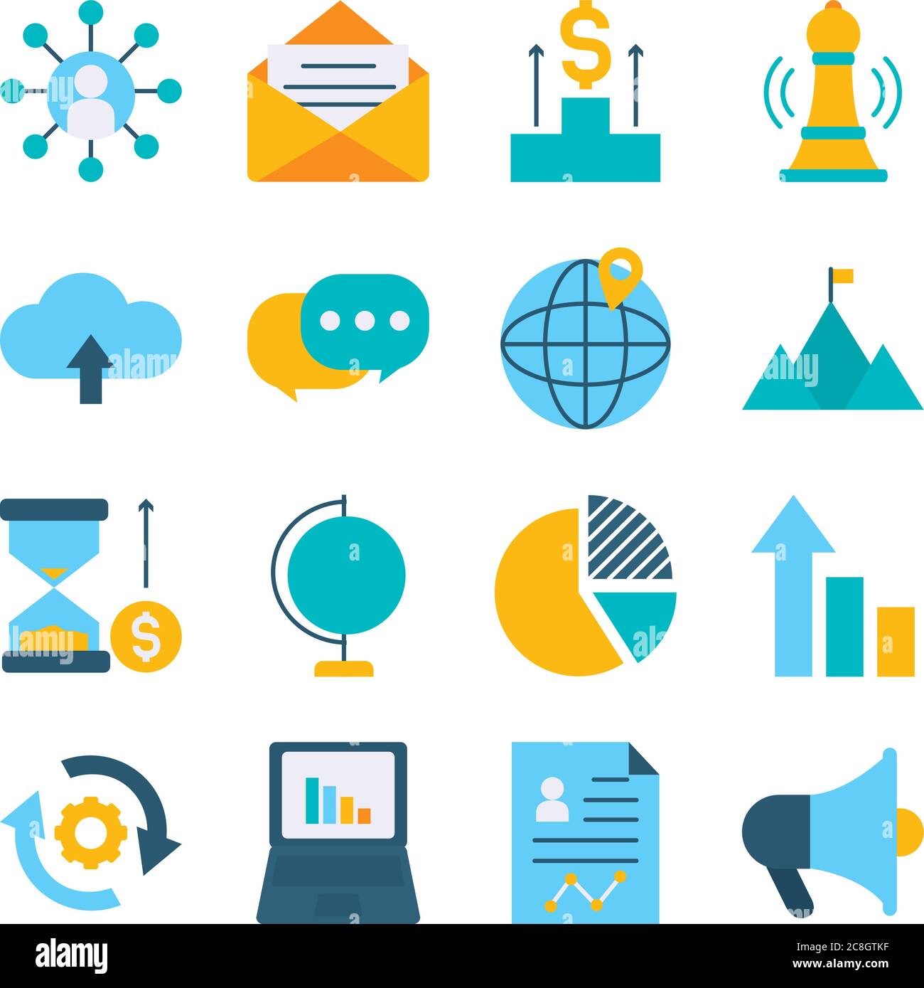 icon set of speech bubbles and strategy over white background, flat ...